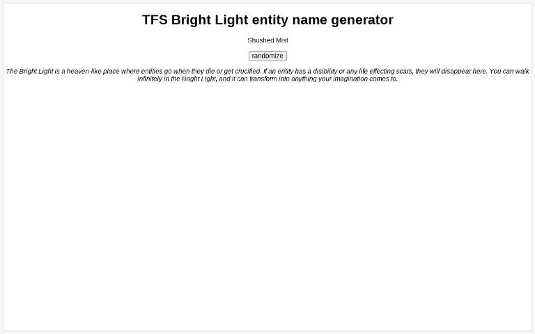 TFS Bright Light entity name generator