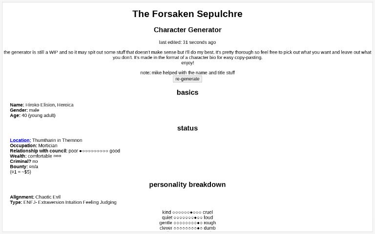 The Forsaken Sepulchre ― Perchance Generator