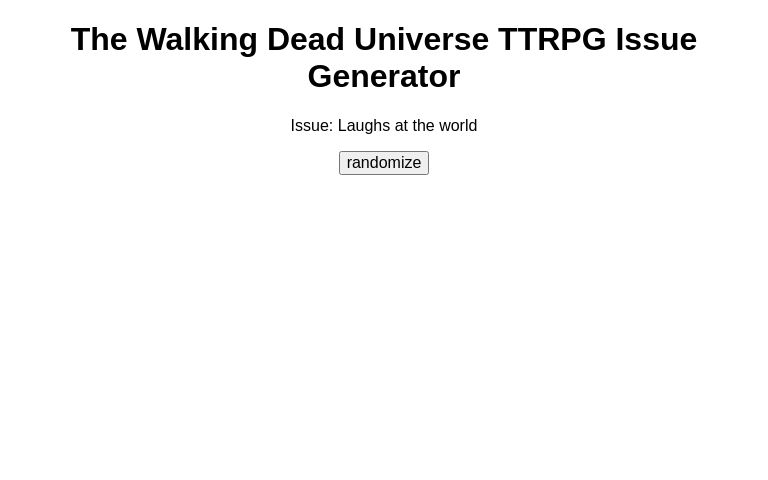 The Walking Dead Universe TTRPG Issue Generator