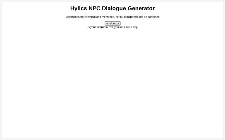 Hylics NPC Dialogue Generator