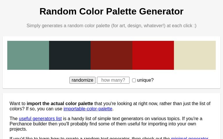 Random Color Palette Generator