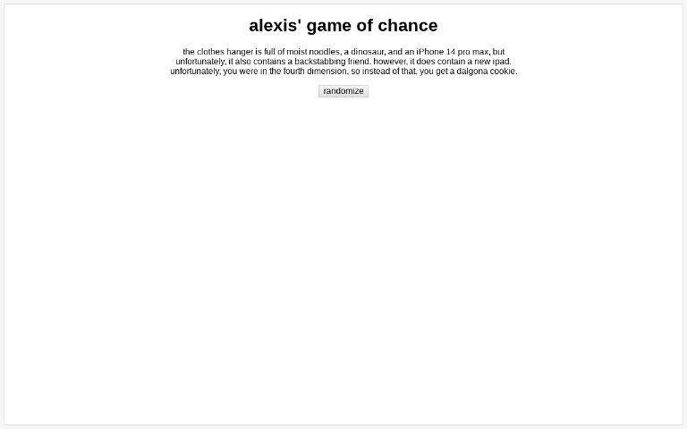 alexis' game of chance ― Perchance Generator