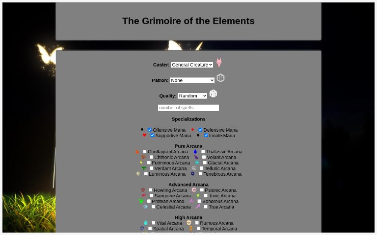 The Grimoire of the Elements ― Perchance Generator