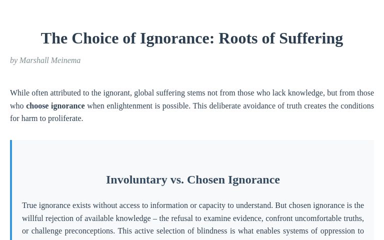 The Choice of Ignorance: Roots of Suffering ― Perchance Generator