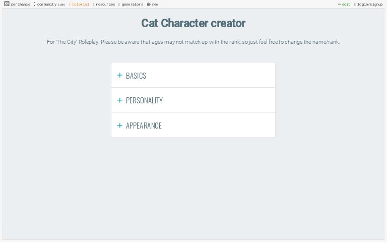 Cat Character creator ― Perchance Generator
