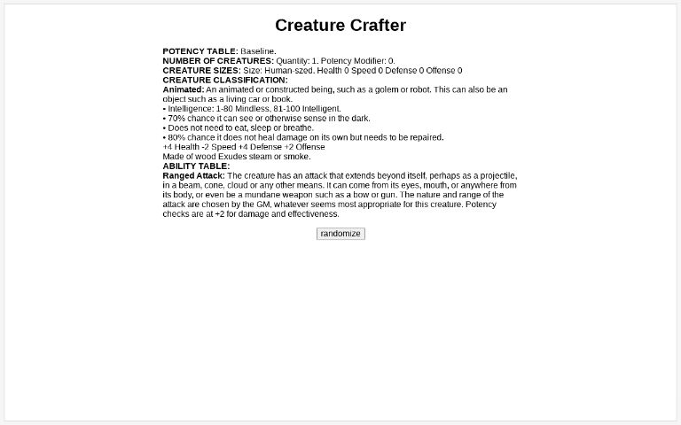 Creature Crafter ― Perchance Generator