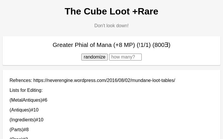The Cube Loot +Rare ― Perchance Generator