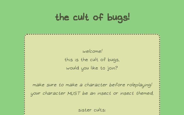 🐛 the cult of bugs! 🐛 ― Perchance Generator