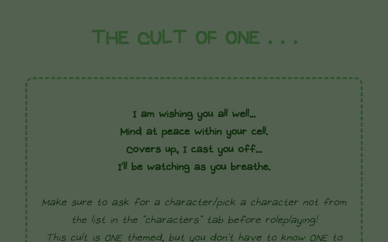 🌏 THE CULT OF ONE . . . 🌏 ― Perchance Generator