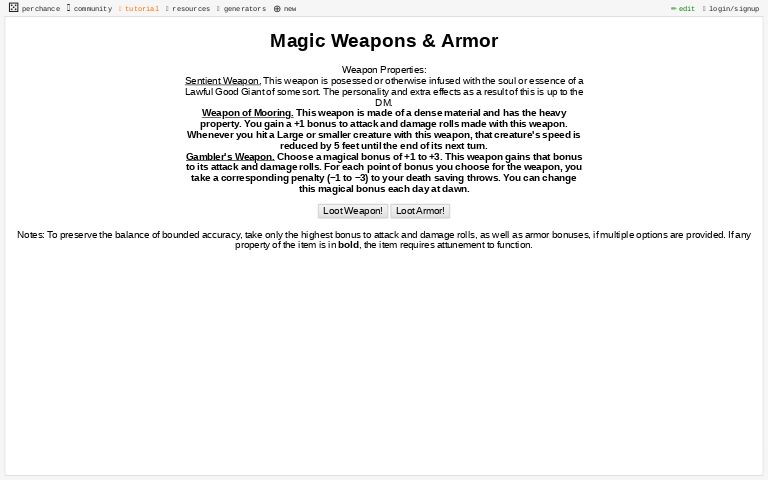 Magic Weapons & Armor ― Perchance Generator