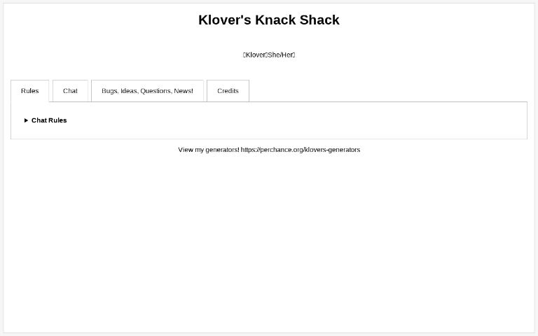 Klover's Knack Shack ― Perchance Generator