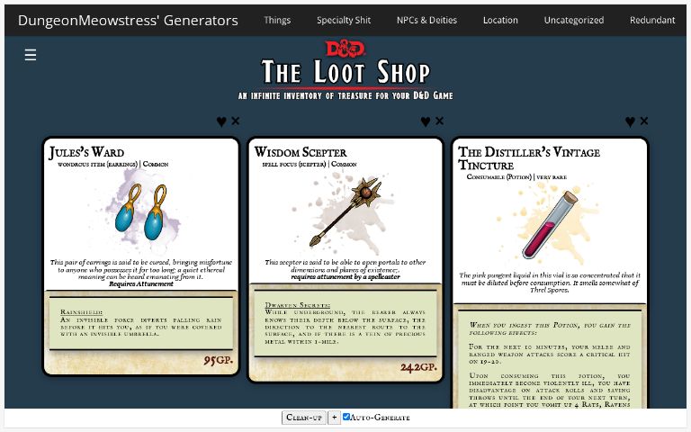 The Loot Shop ― Perchance Generator