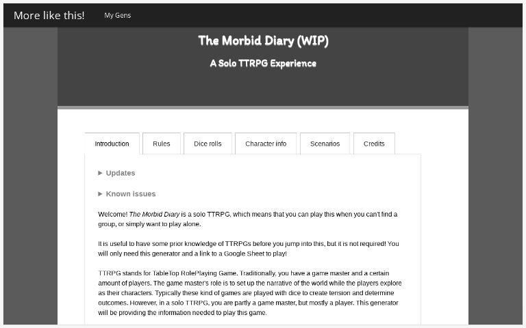 The Morbid Diary ― Perchance Generator