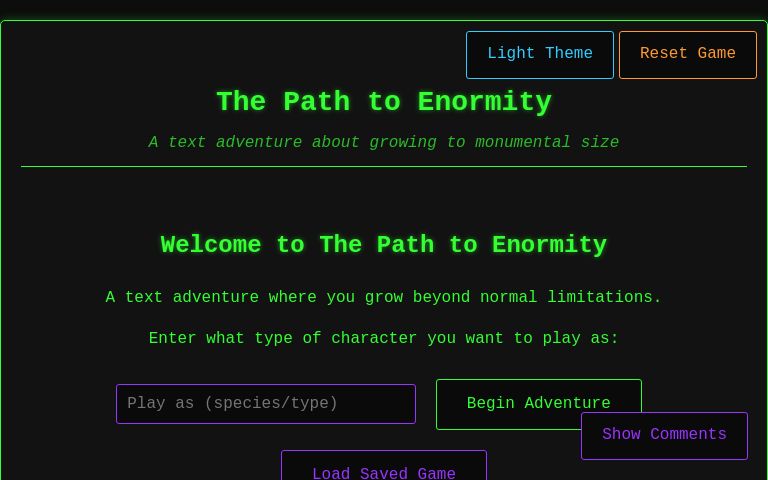 The Path to Enormity ― Perchance Generator