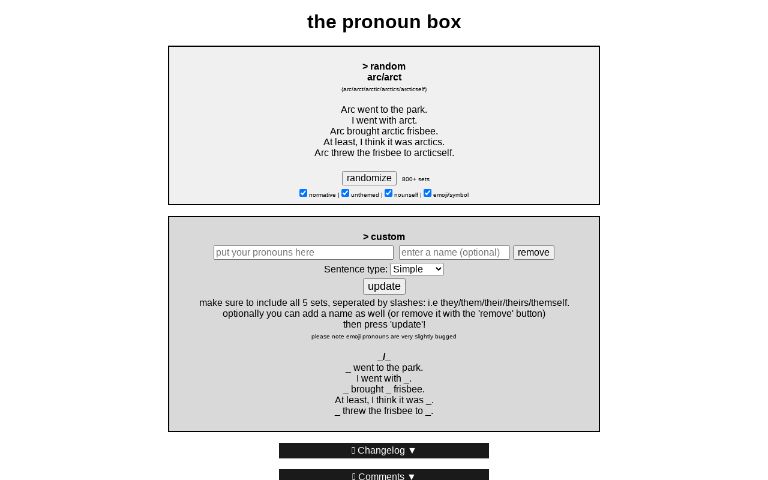 the pronoun box ― Perchance Generator