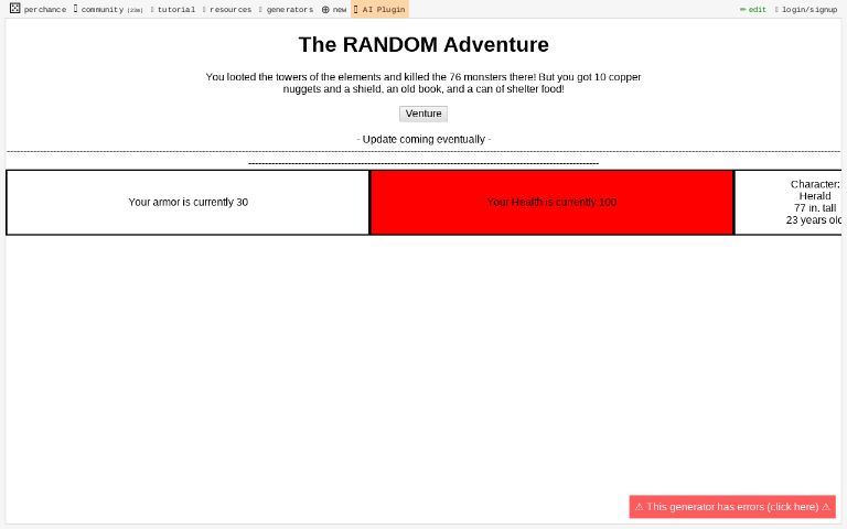 The RANDOM Adventure ― Perchance Generator