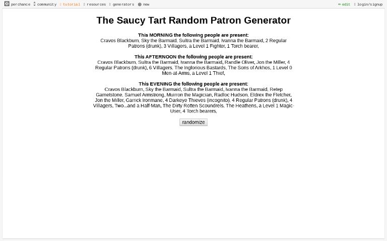 The Saucy Tart Random Patron Generator