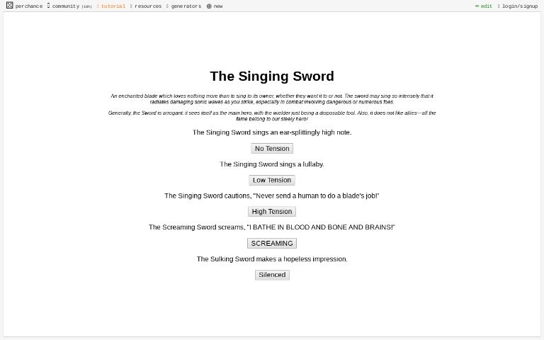 The Singing Sword ― Perchance Generator