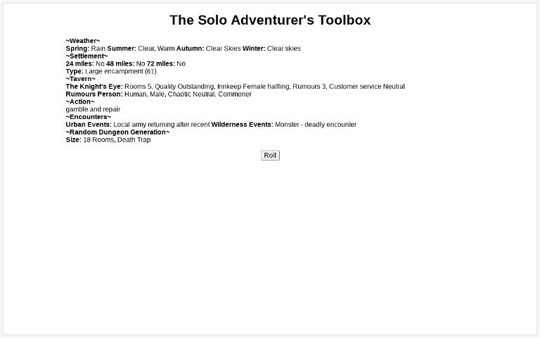 The Solo Adventurer's Toolbox ― Perchance Generator
