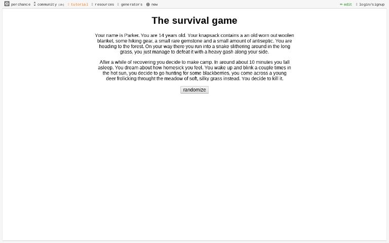The survival game ― Perchance Generator