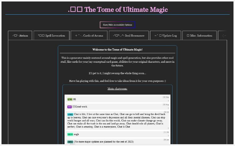 .ೃ࿐ The Tome of Ultimate Magic ― Perchance Generator