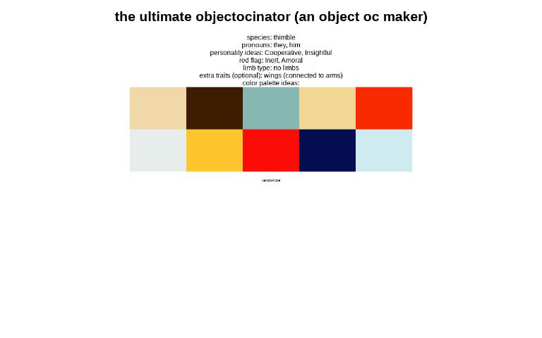 the ultimate objectocinator (an object oc maker) ― Perchance Generator