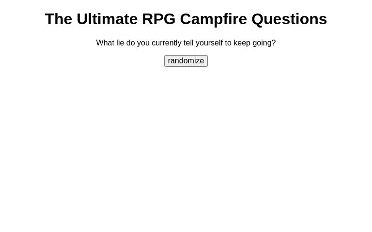 The Ultimate RPG Campfire Questions ― Perchance Generator