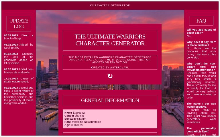 The Ultimate Warriors Character Generator
