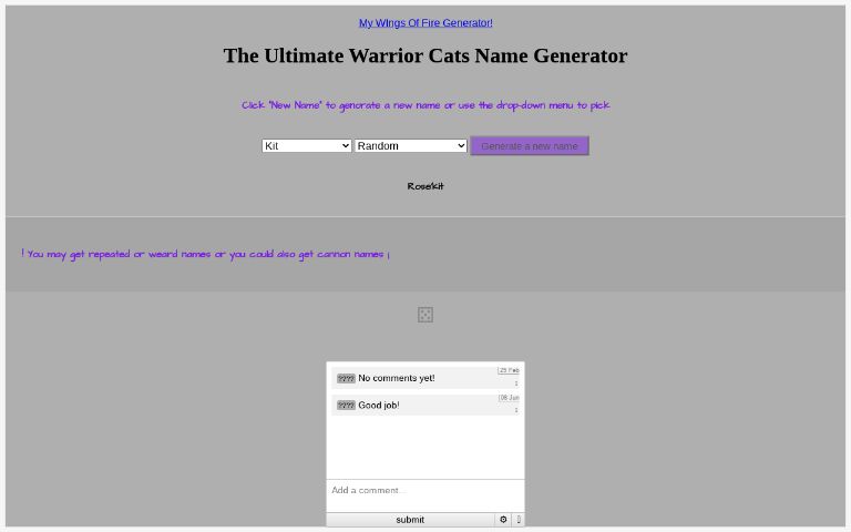 The Ultimate Warrior Cats Name Generator