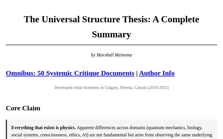 The Universal Structure Thesis: A Complete Summary ― Perchance Generator