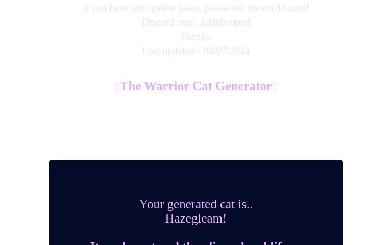 рџњјthe Warrior Cat Generatorрџњј