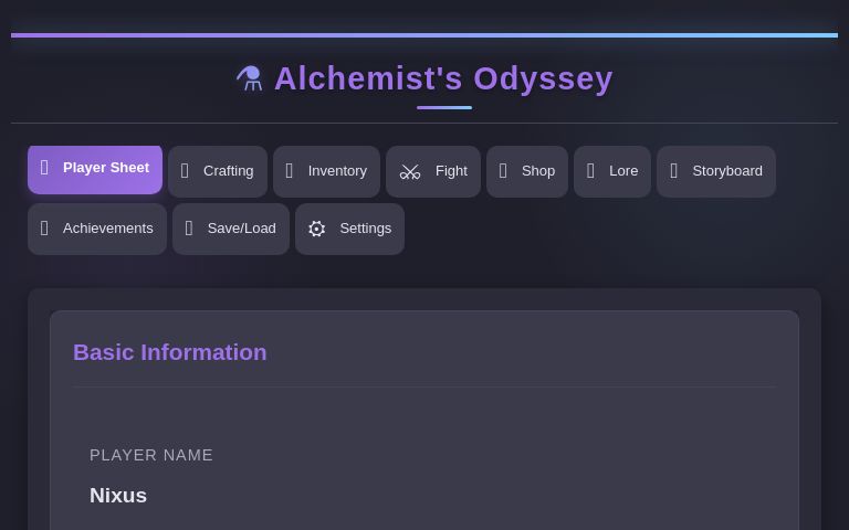 Alchemist's Odyssey ― Perchance Generator