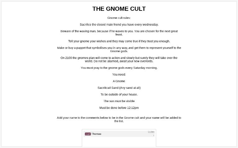 THE GNOME CULT ― Perchance Generator