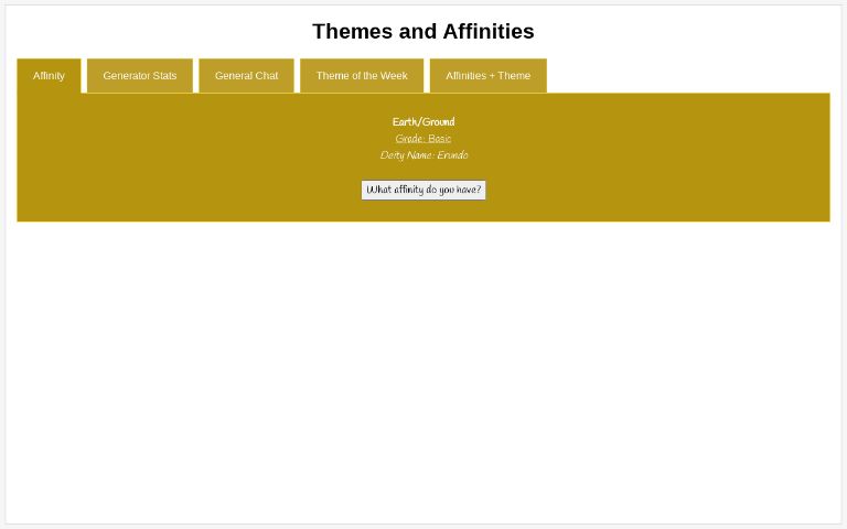 Themes and Affinities ― Perchance Generator