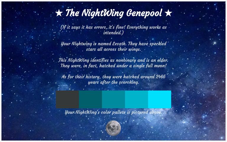 The NightWing Genepool ★ ― Perchance Generator