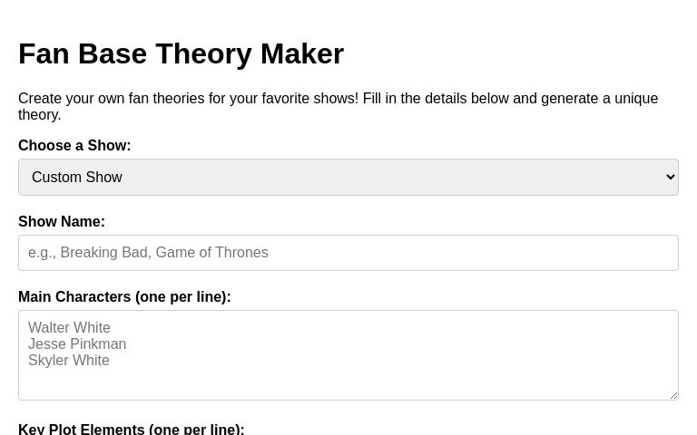Fan Base Theory Maker ― Perchance Generator
