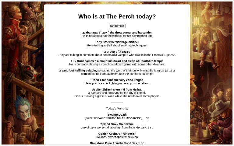 Who is at The Perch today? ― Perchance Generator