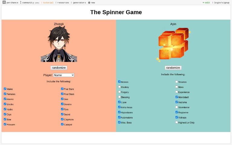 The Spinner Game ― Perchance Generator