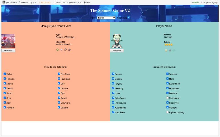 The Spinner Game V2 ― Perchance Generator