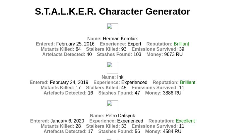 S.T.A.L.K.E.R. Character Generator