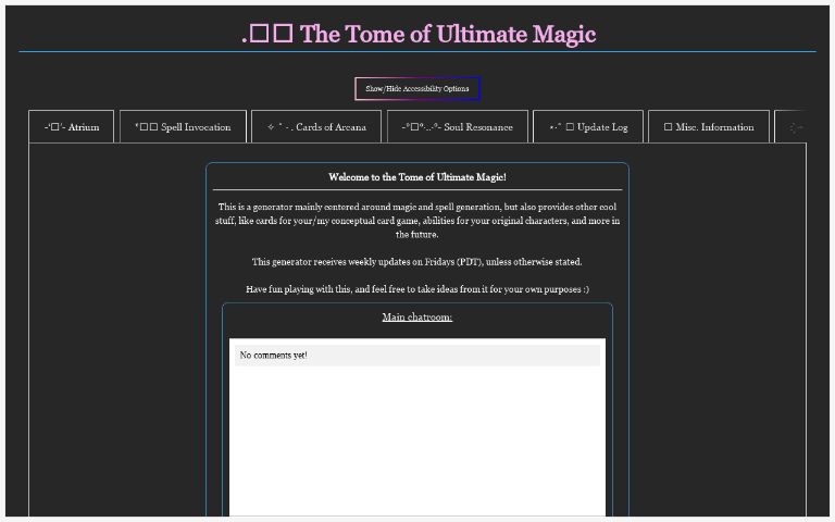 .ೃ࿐ The Tome of Ultimate Magic ― Perchance Generator