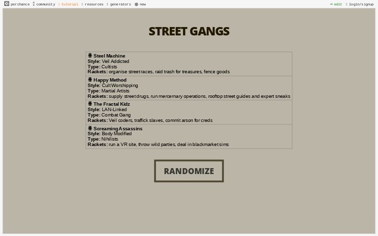 Street Gangs ― Perchance Generator