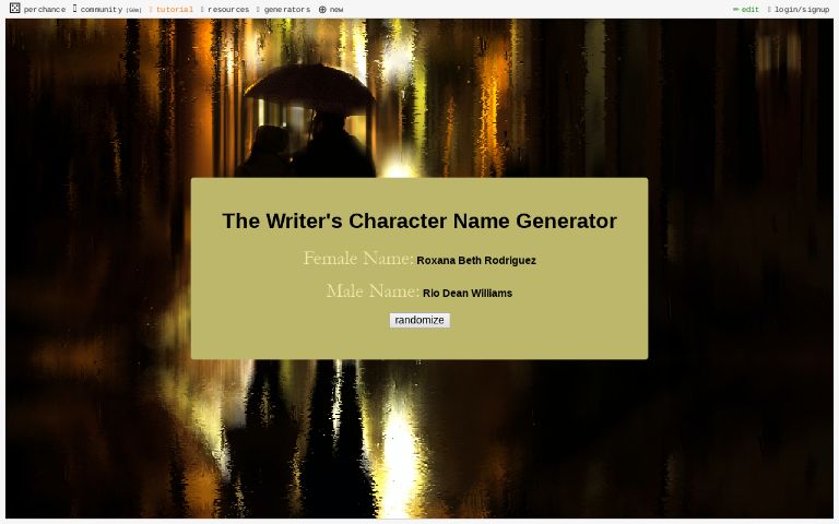 The Writer's Character Name Generator