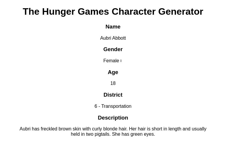 The Hunger Games Character Generator