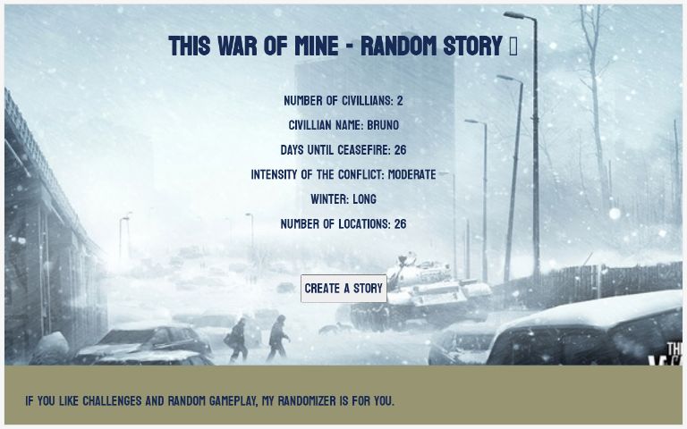 This War Of Mine - Random Story 🎲 ― Perchance Generator