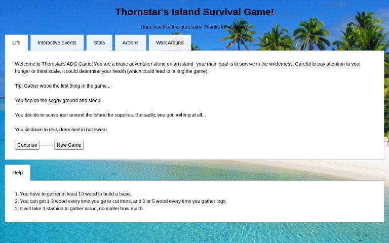 Thornstar's Island Survival Game! ― Perchance Generator