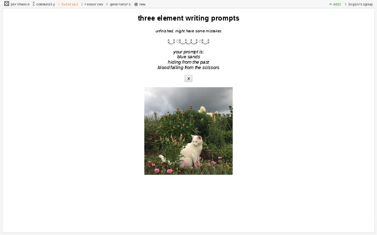 three element writing prompts ― Perchance Generator