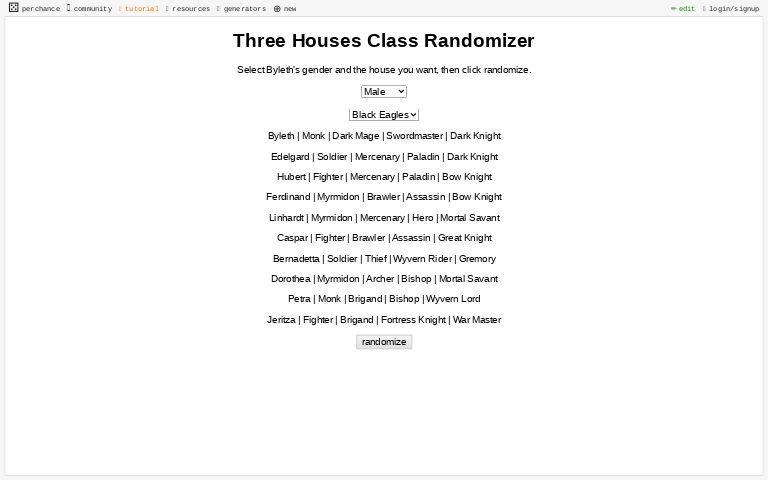 Three Houses Class Randomizer ― Perchance Generator