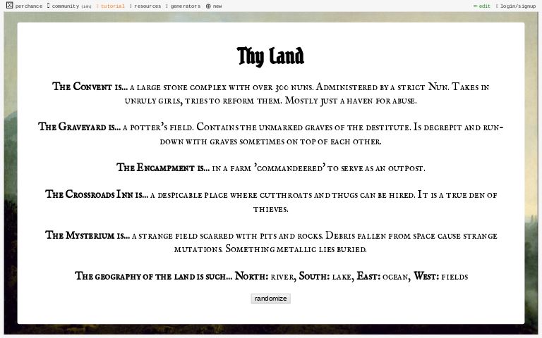 Thy Land ― Perchance Generator