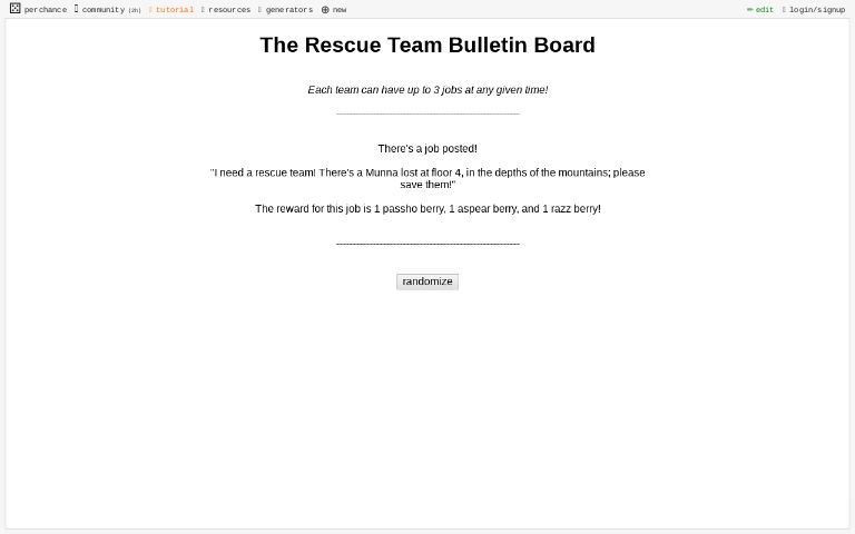 The Rescue Team Bulletin Board ― Perchance Generator